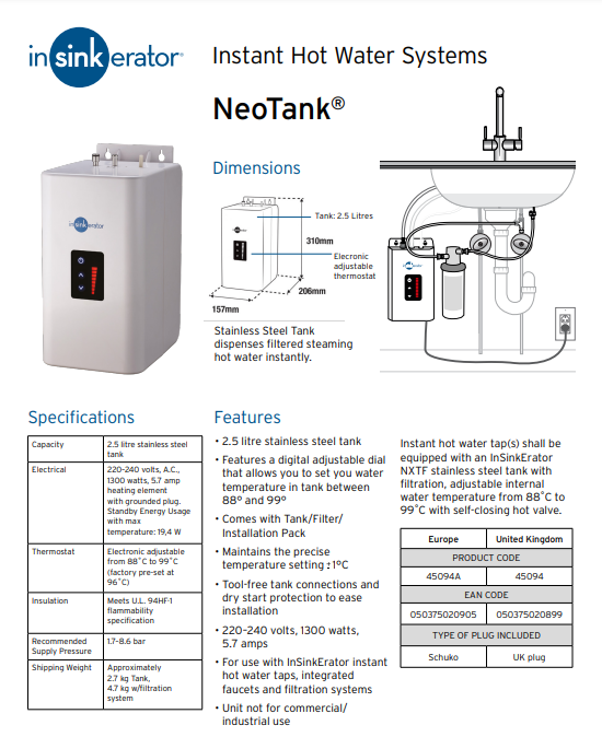 InSinkErator Boiling Hot Water Neo Tank and Filter Installation Pack ...