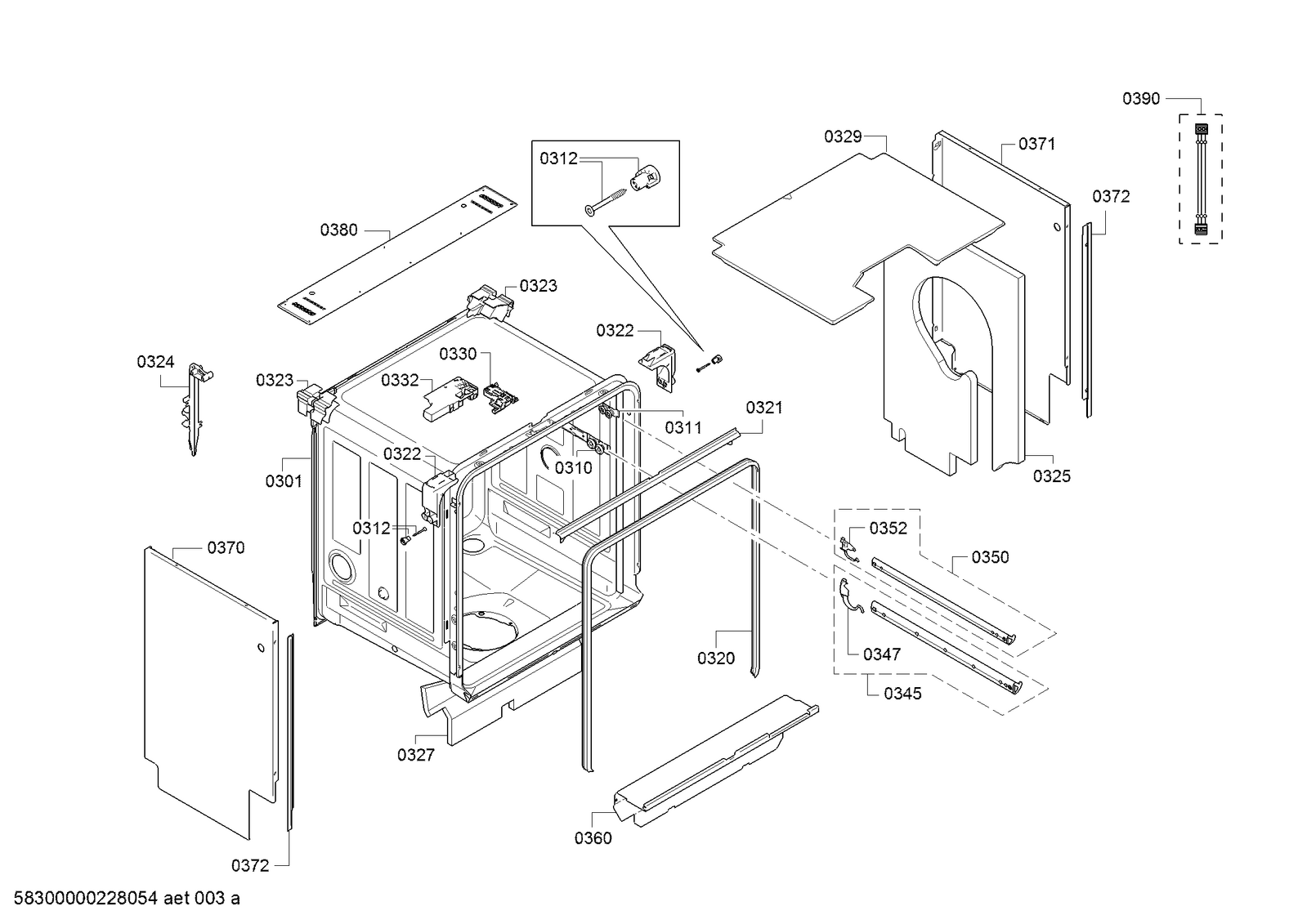 Genuine rack guide rail for Bosch Dishwashers Suits: SBD6ECX00E ...
