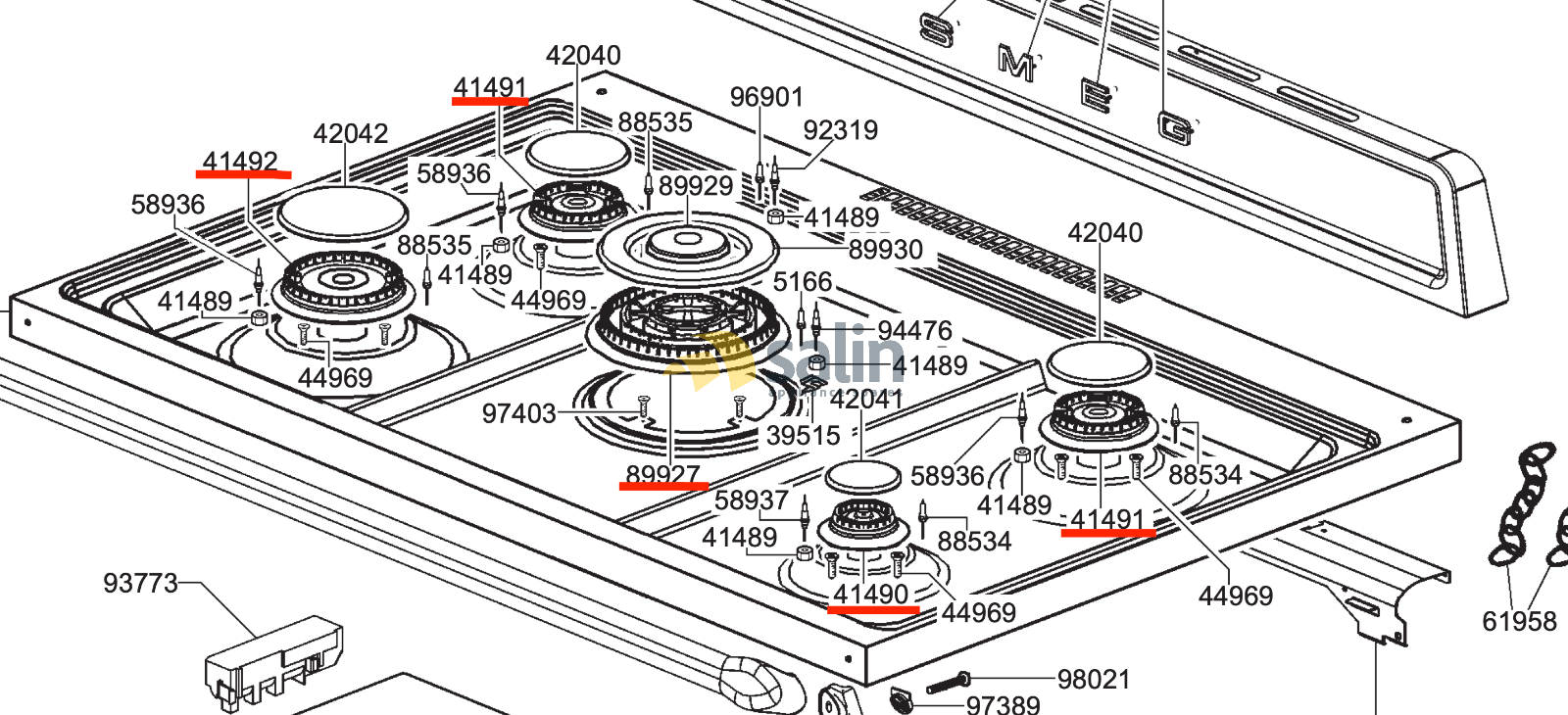 GENUINE SMEG STOVE GAS COOKTOP COMPLETE BURNER ASSEMBLY TRA90BL9